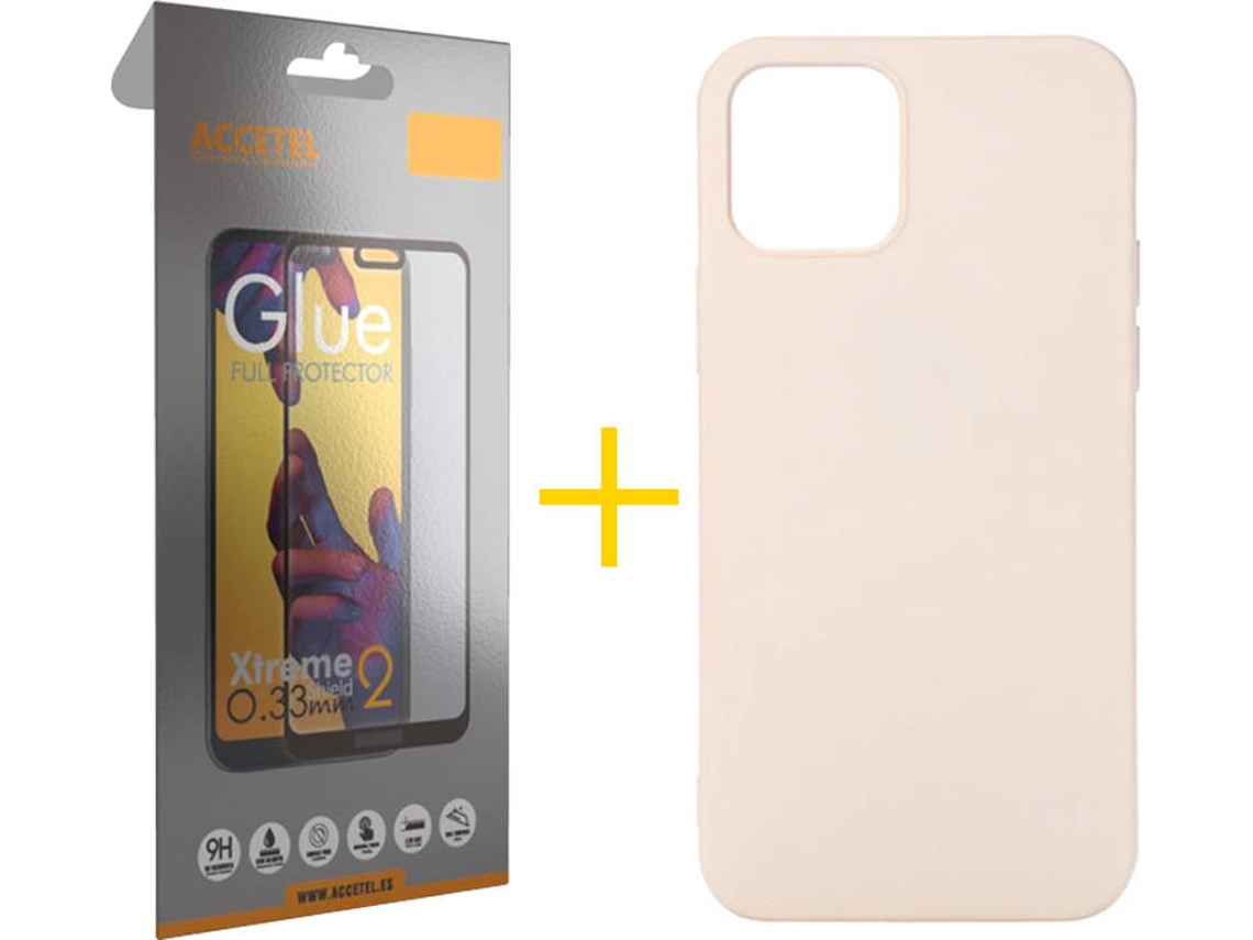 Kit Capa e Película Vidro Full 1X iPhone 12 « 12 Pro Accetel Silicone Rosa | Worten.pt