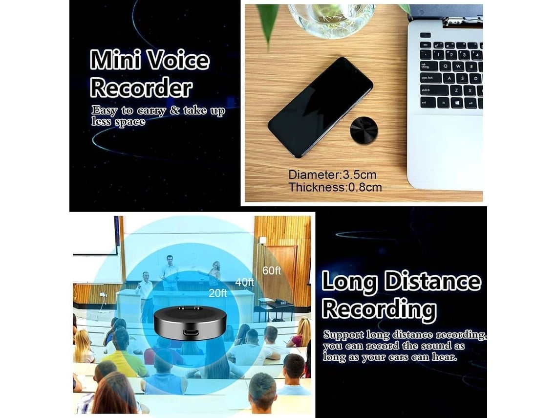Mini Gravador Ativado Por Voz Capacidade de Gravação de 192 Horas ...