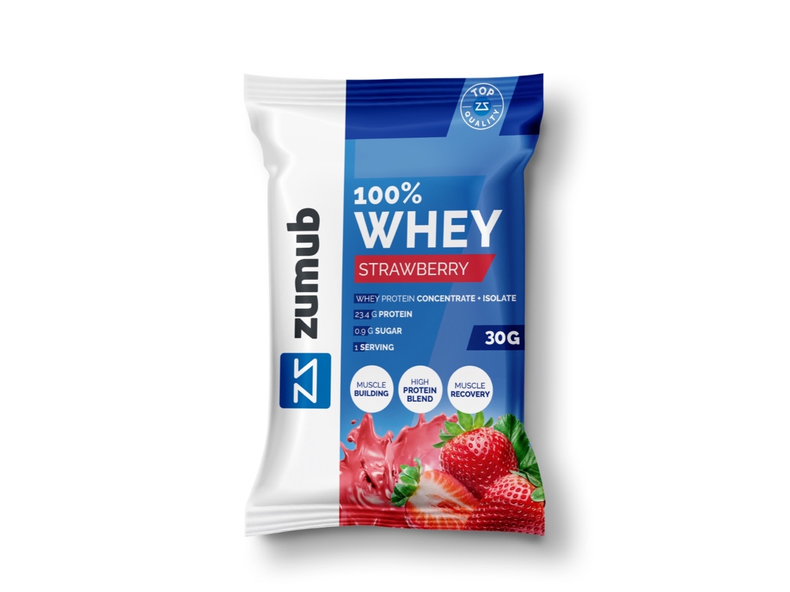 Suplemento Alimentar ZUMUB 100%Whey (Morango - 30g) | Worten.pt
