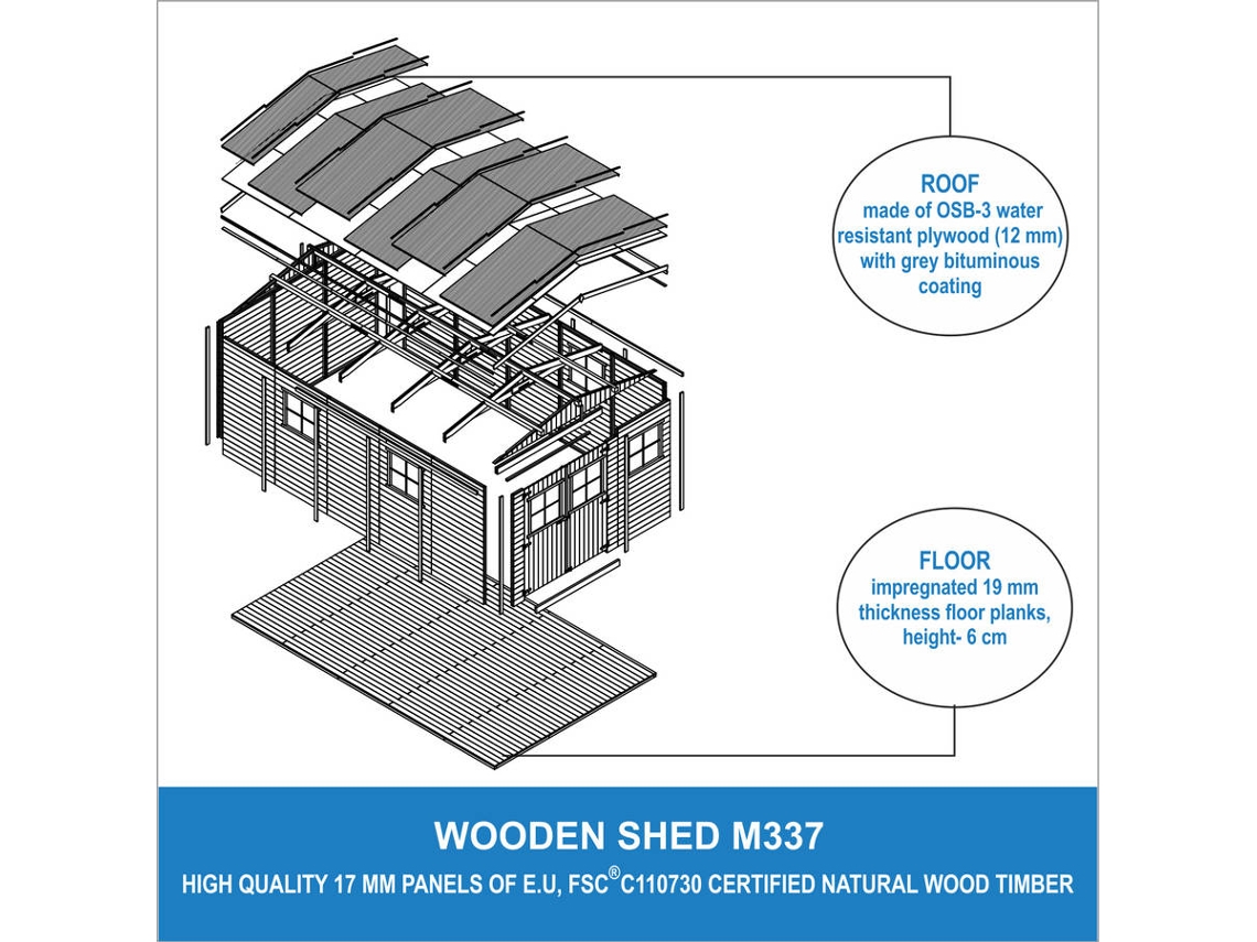 Abrigo de Jardim de Madeira TIMBELA M337 + M337G com Chão (14,94 M² ...