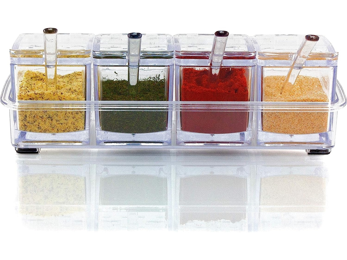 Caixa de Temperos Potes de Especiarias Acrílicos Transparentes Frascos ...