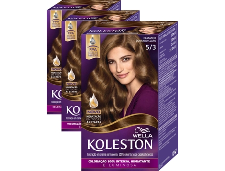 Pack de 3 Colorações WELLA Koleston Bellady 5/3 Castanho Dourado Claro ...