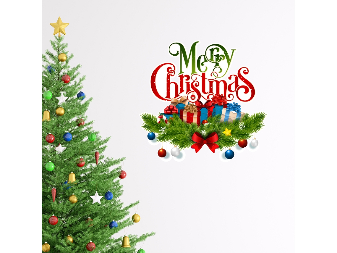 Adesivo de parede Natal presentes de Natal Feliz Natal AMBIANCE STICKER ...