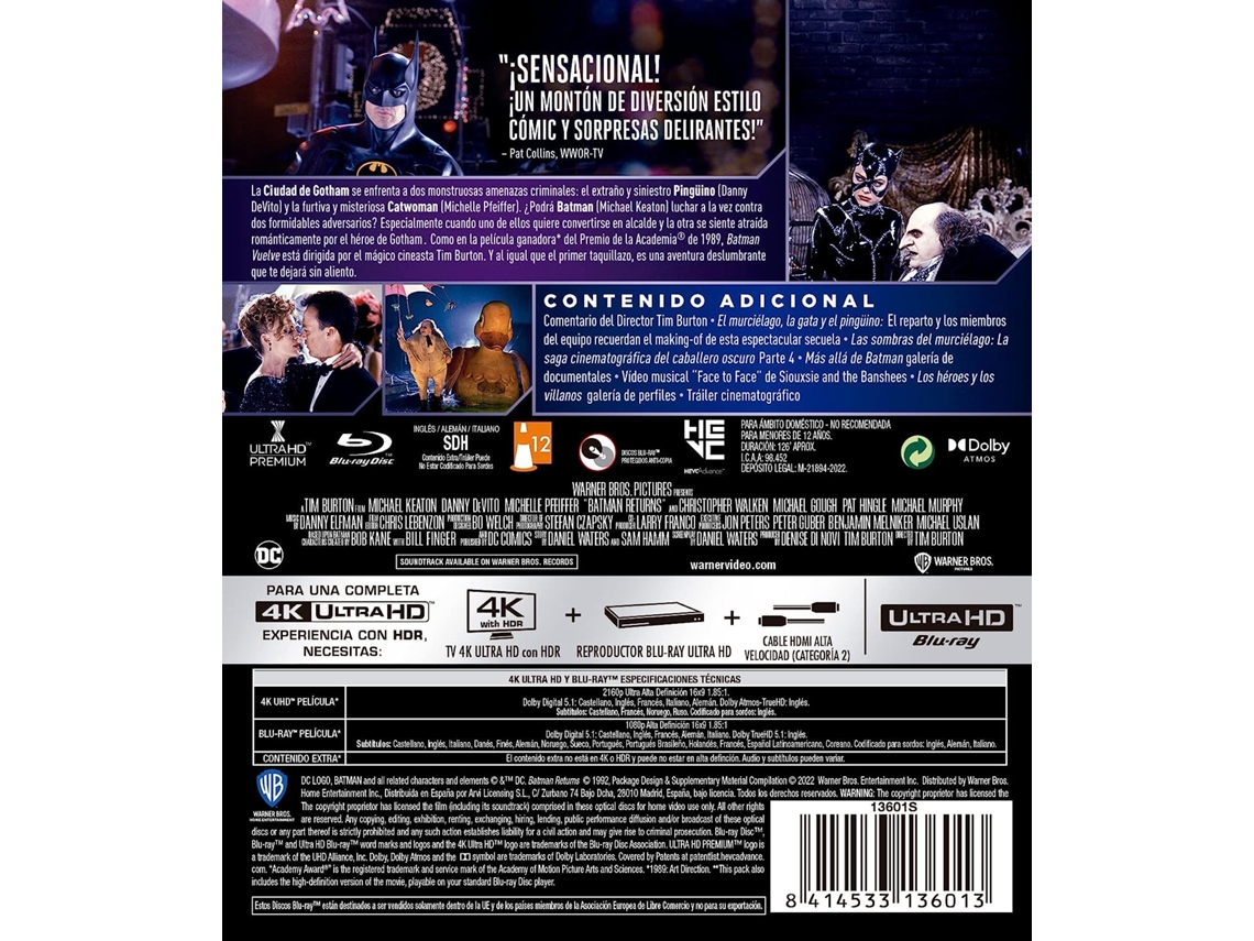 Blu Ray Batman Returns 4K Ultra Hd - Batman Vuelve | Worten.pt