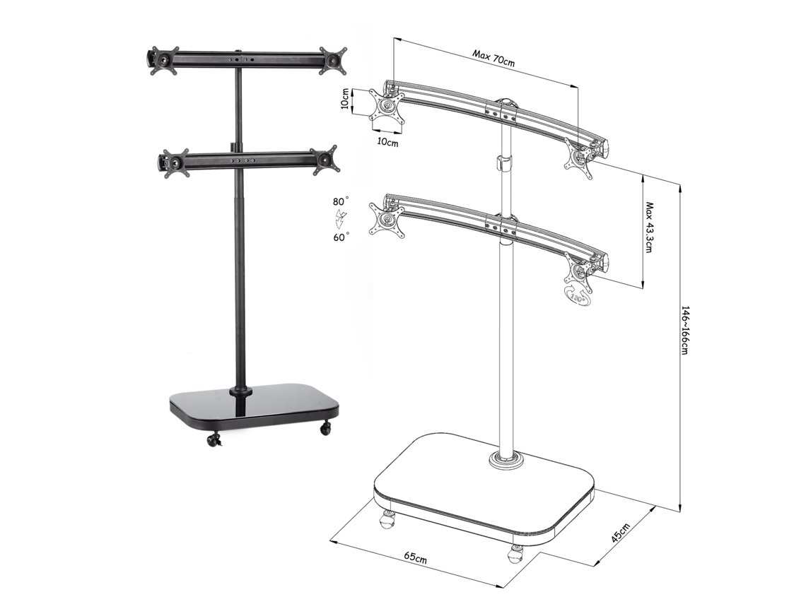 Suporte Vertical de TV BEMATIK VESA 50 75 100 para 3 telas numa matriz ...