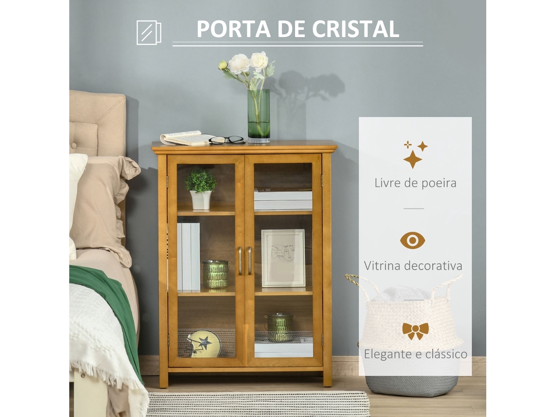 Aparador MDF e Vidro Cor de nogueira 66x31.8x86.8 cm HOMCOM | Worten.pt