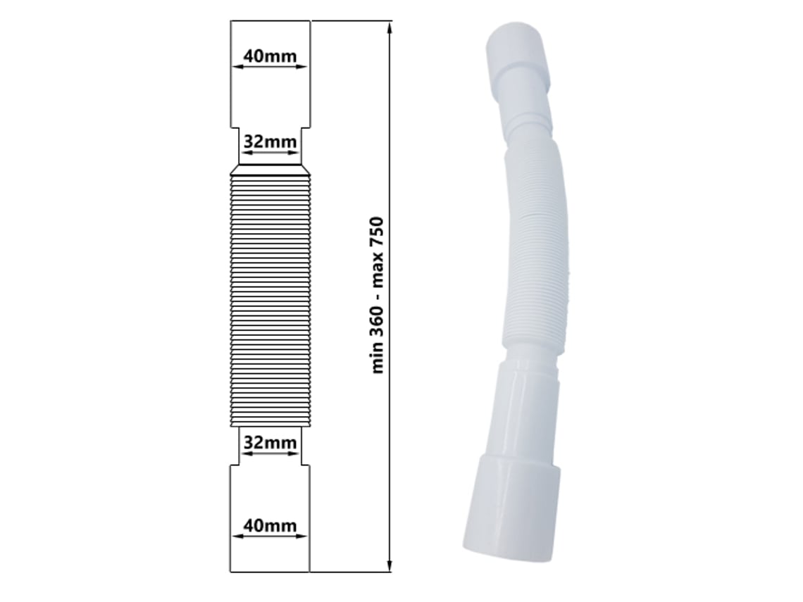Tubo de Esgoto Universal Ajustável e Flexível de Plástico 32/40 mm X 32 ...