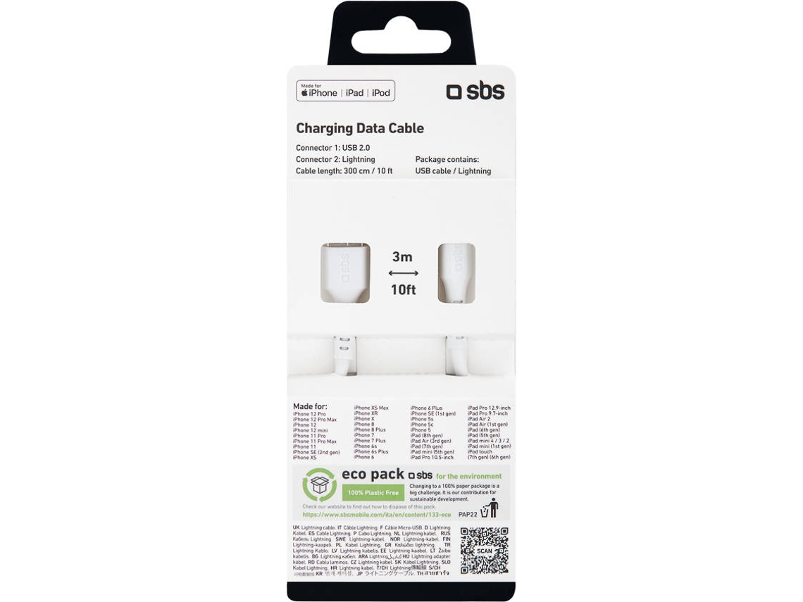 Cabo Caregador Lightning C89 (Lightning - 1 m - Branco) | Worten.pt