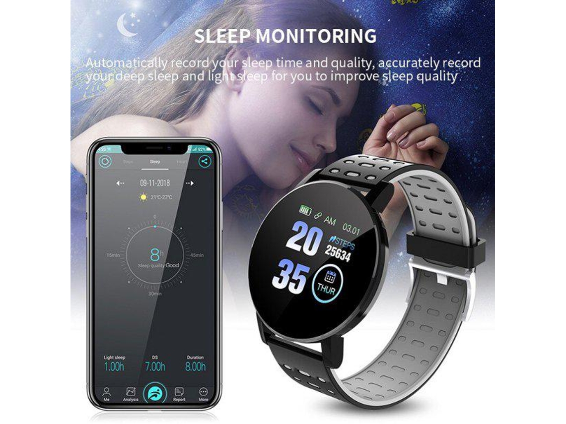Smartwatch 119 Plus 1.3 Polegadas Ips Redondo Frequência Cardíaca + Pressão Arterial + Oxigénio ...