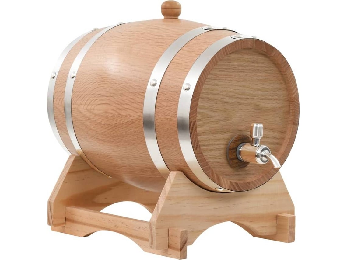 vidaXL Barril de vinho com torneira em madeira de carvalho maciça 6 L ...