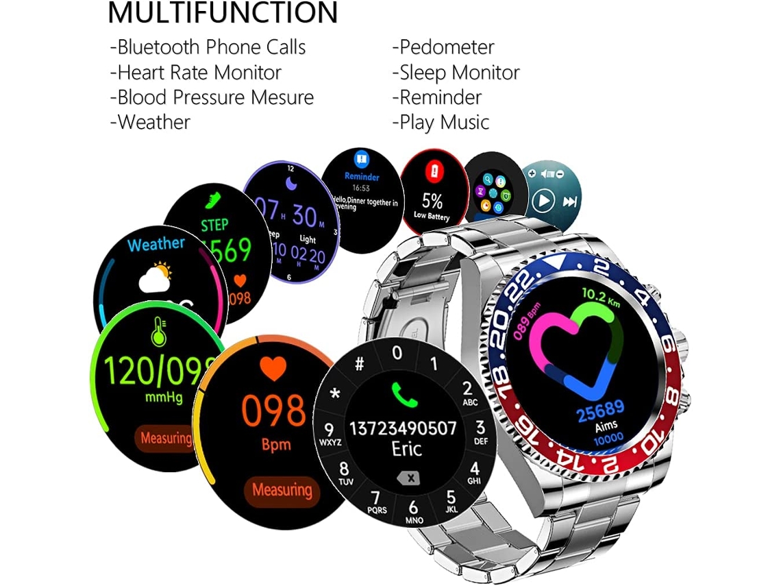 Smartwatch SMARTEK Sw-Aw12 Aço Inoxidável Preto/Azul | Worten.pt