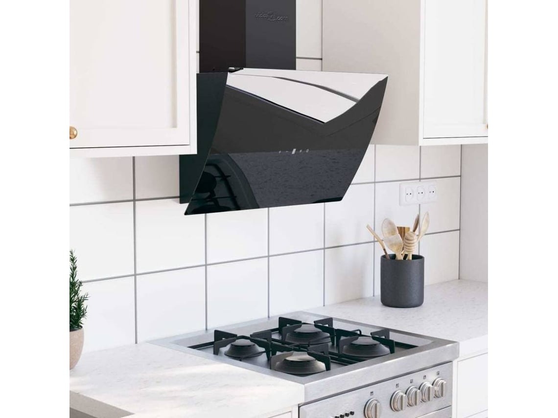 vidaXL Exaustor de parede 60 cm aço e vidro temperado preto | Worten.pt