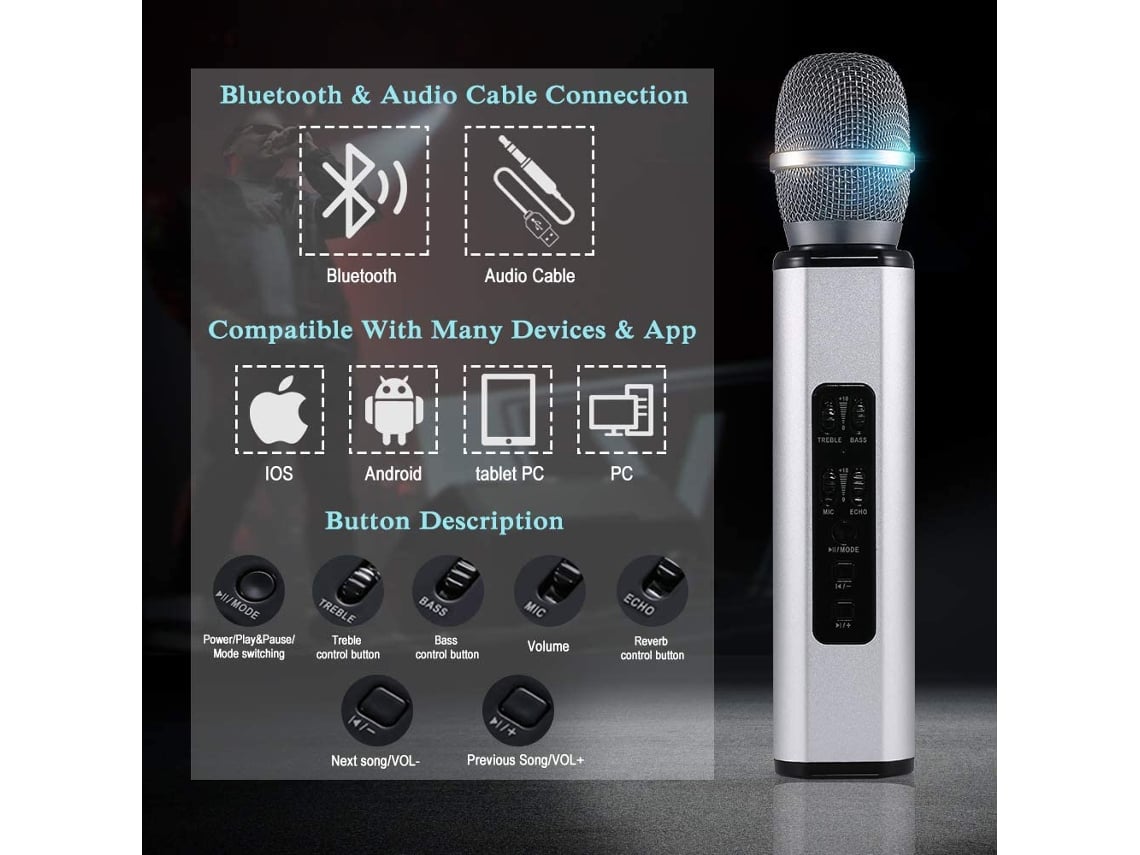 Microfone de karaokê bluetooth portátil para telefone microfone ...
