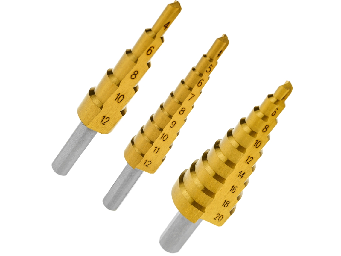 Broca Cônica Escalonada para Broca e Triturador 3 Peças Helicoidais ...