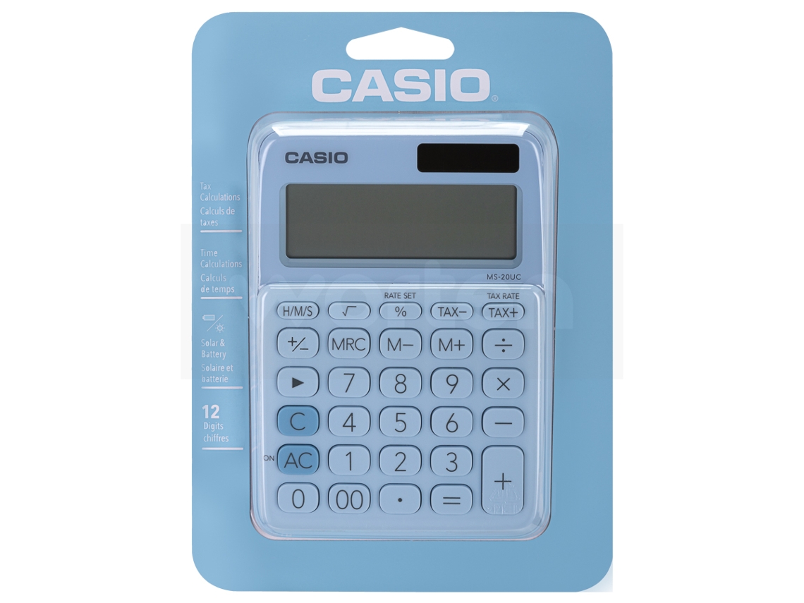 Calculadora Básica CASIO MS-20UC-LB Azul Claro (12 dígitos) | Worten.pt