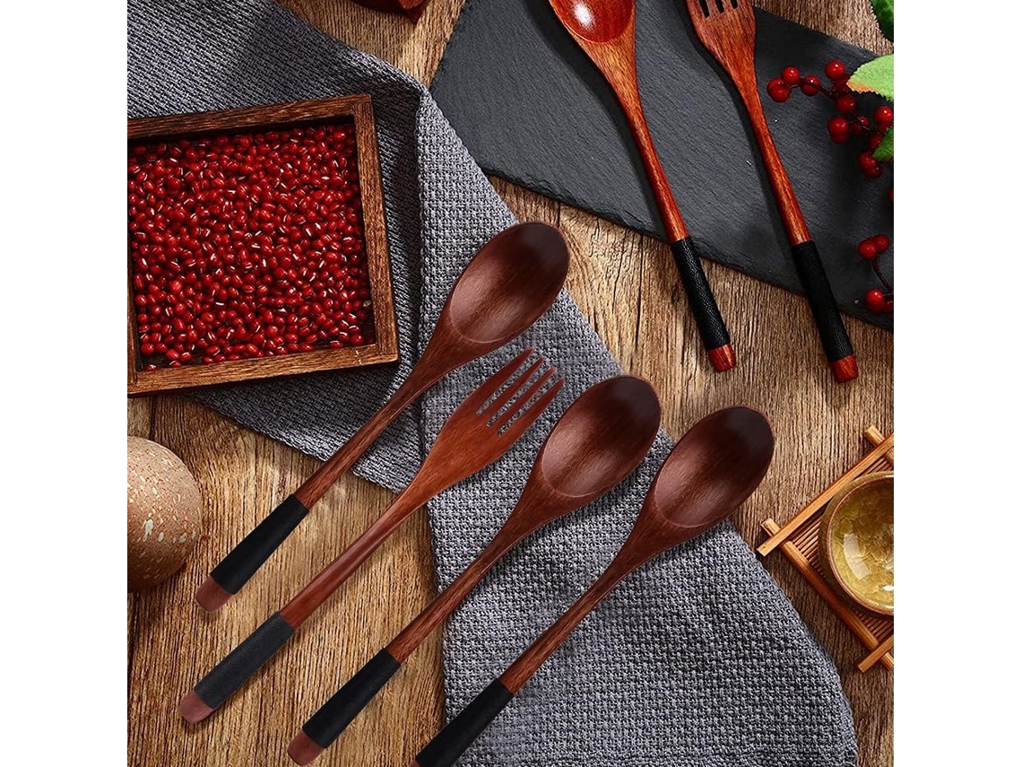 Conjunto De Colher E Garfo De Madeira Natural Conjunto De Talheres ...