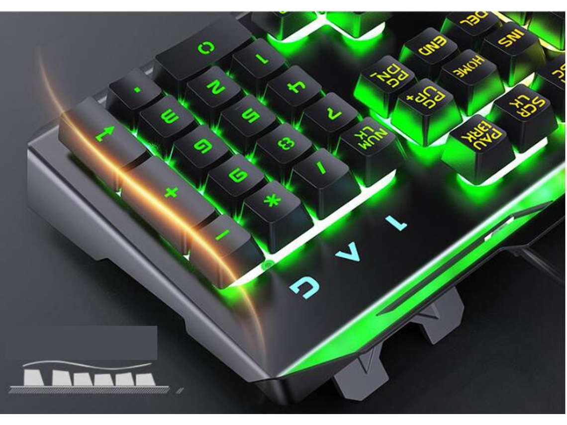 Teclado Gaming ELKUAIE com Fio Led Arco-Íris Retroiluminado (Inglês ...