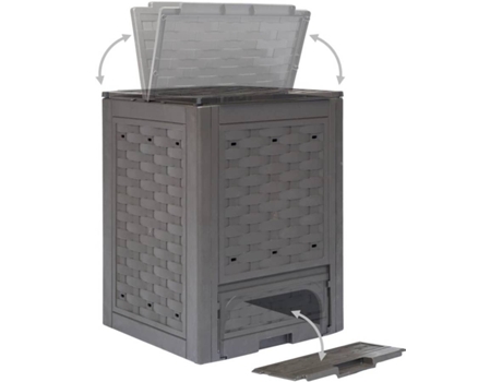 vidaXL Compostor de jardim 60x60x83 cm 300 L plástico vime castanho ...