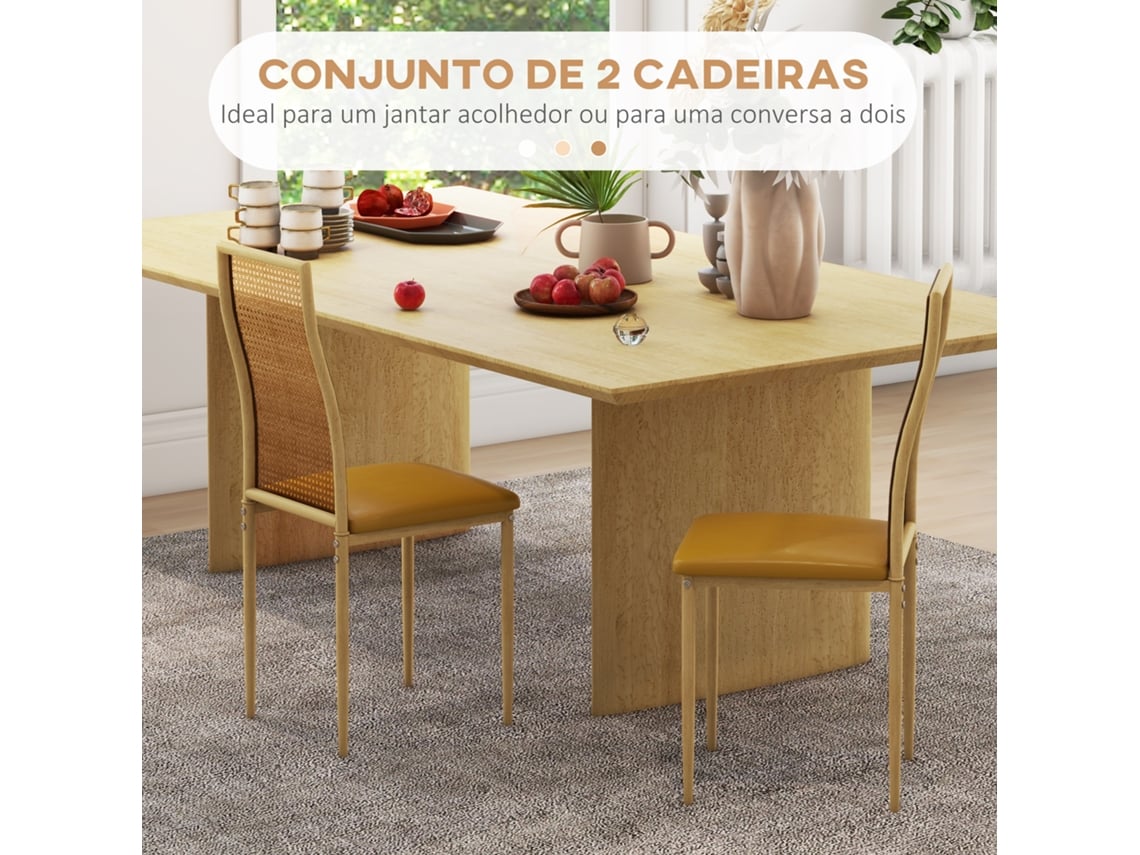 HOMCOM Conjunto de 2 Cadeiras de Sala de Jantar com Encosto em Vime Pe ...