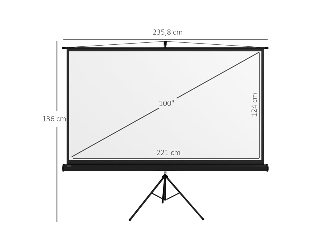 HOMCOM Tela de Projeção Manual com Suporte 100 Polegadas Tela de ...