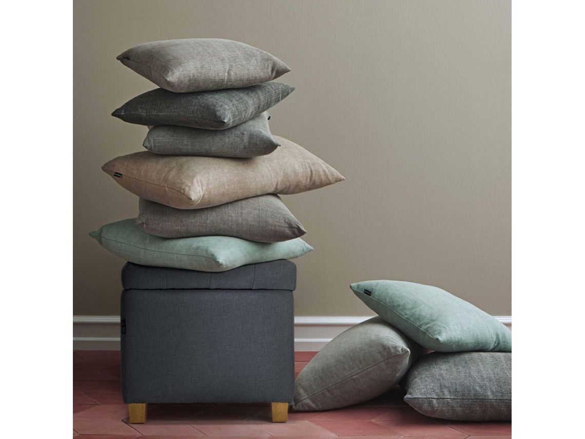 Pufe de armazenamento com almofadas revestidas em tecido coffree ...