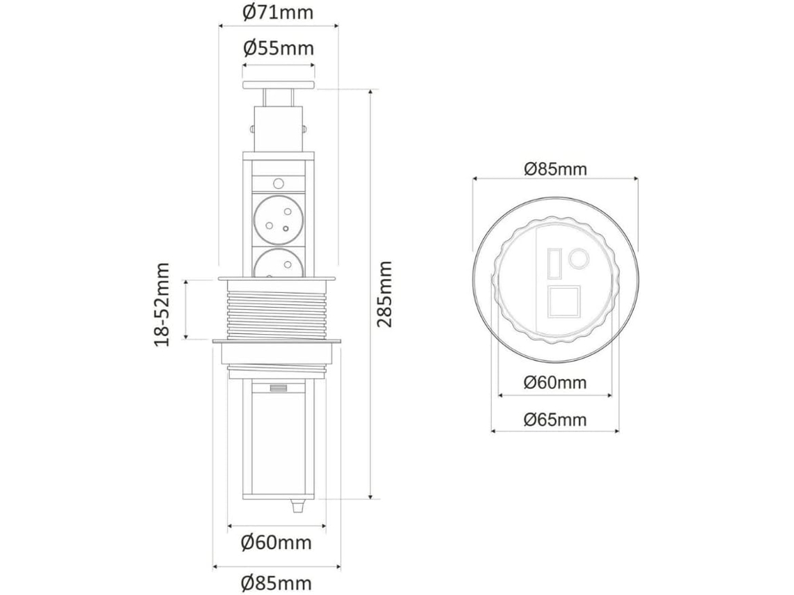 Torre de tomada múltipla vertical 3 Schuko Tomadas múltiplas Abertura ...