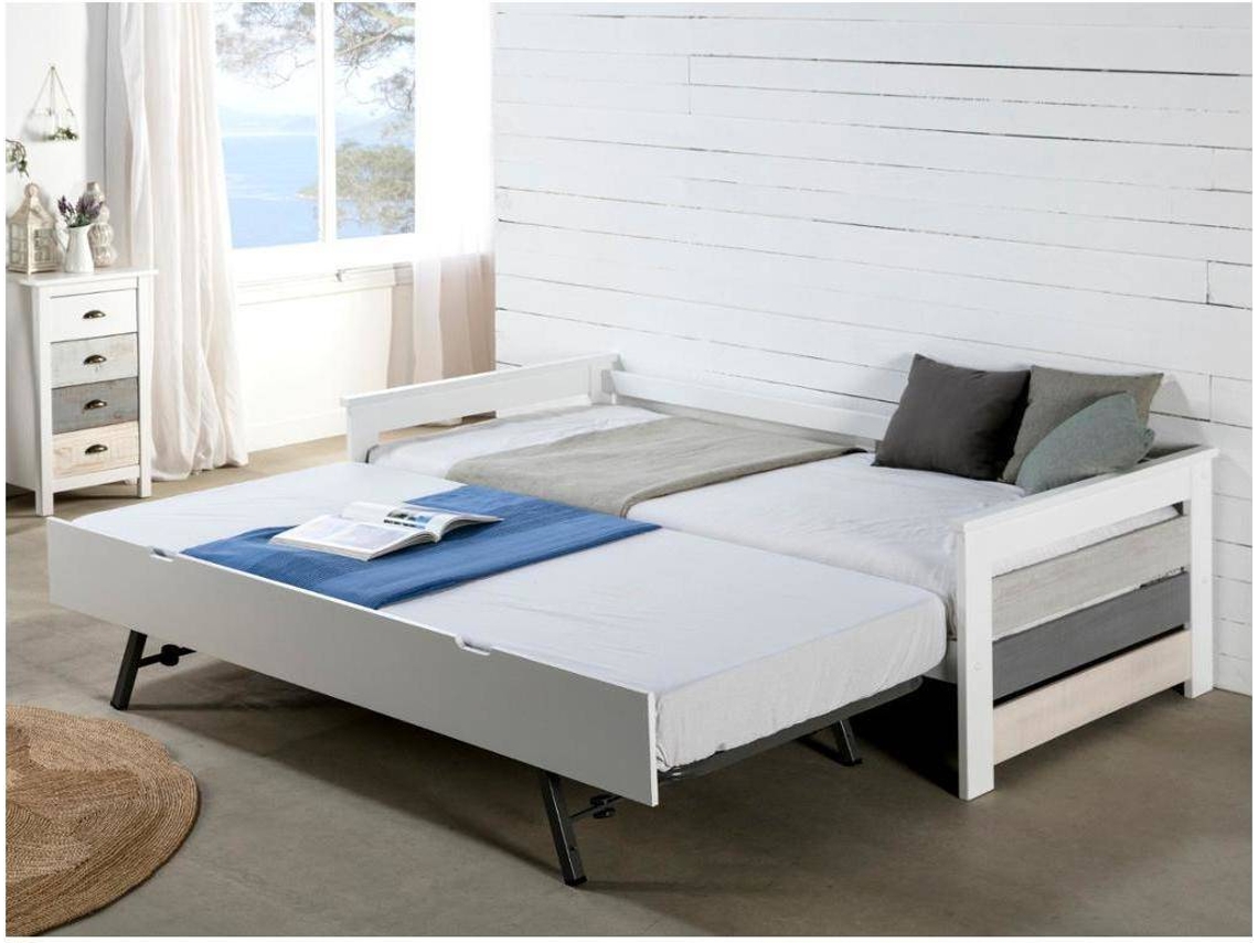 Cama Dupla com Gaveta Celiane VENTE-UNIQUE (Branco - Aglomerado e ...