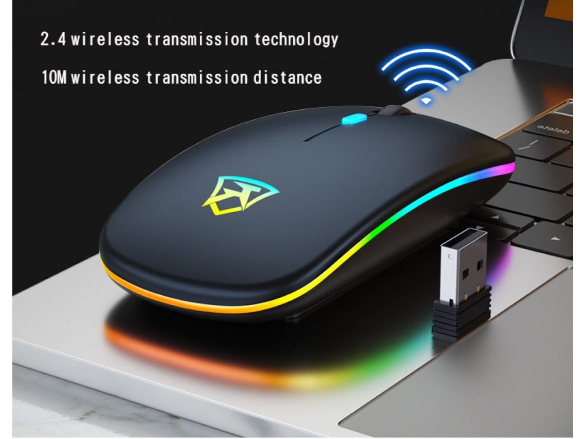 Mouse Sem Fio Ultra-Fino 2.4G Luminoso Interruptor Silencioso Botão De ...