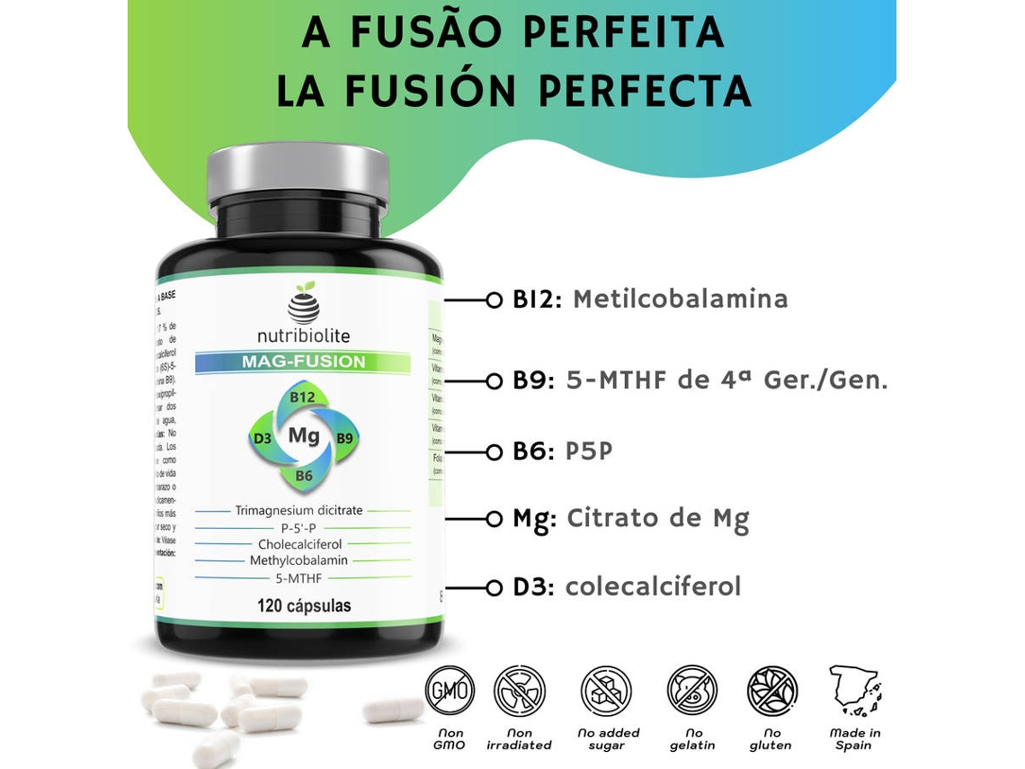 MAG-FUSION 120 Caps - Magnésio e vitaminas D, B6, B9 e B12 | Worten.pt