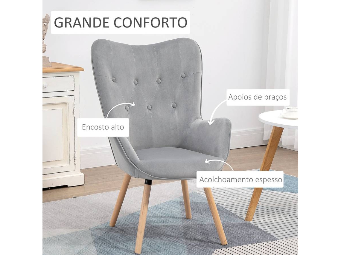 Poltrona Individual HOMCOM 839-452V00GY 68x75.5x104.5 cm Cinzento ...