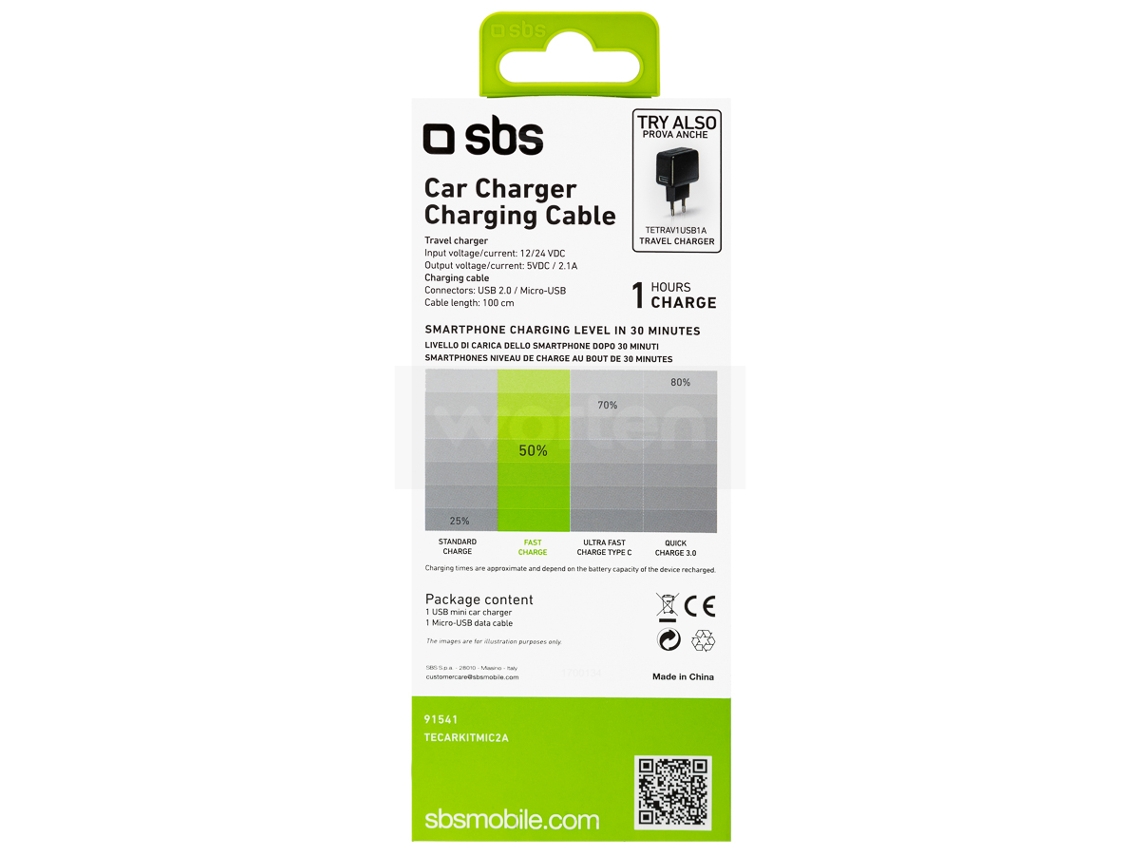 Carregador SBS 2X USB+CABO 2000MA | Worten.pt