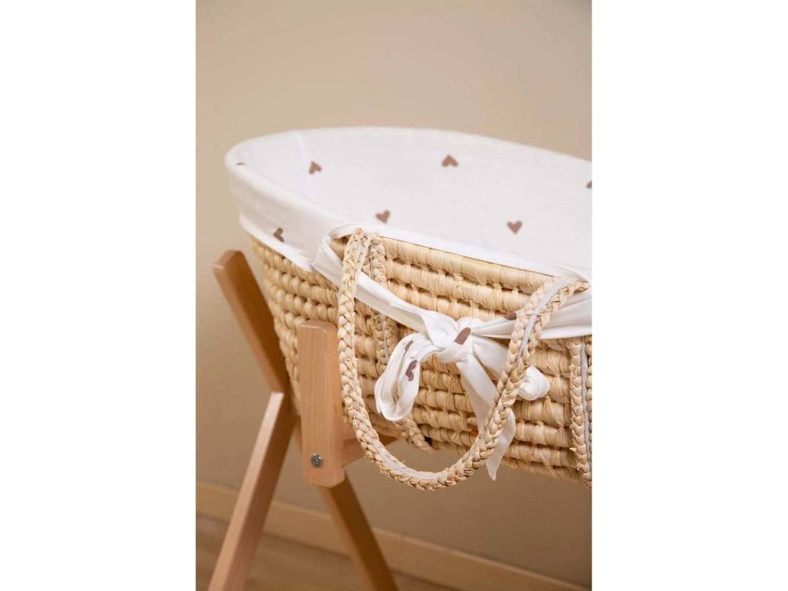 CHILDHOME Alcofa com colchão e cobertura impressão de corações natural ...