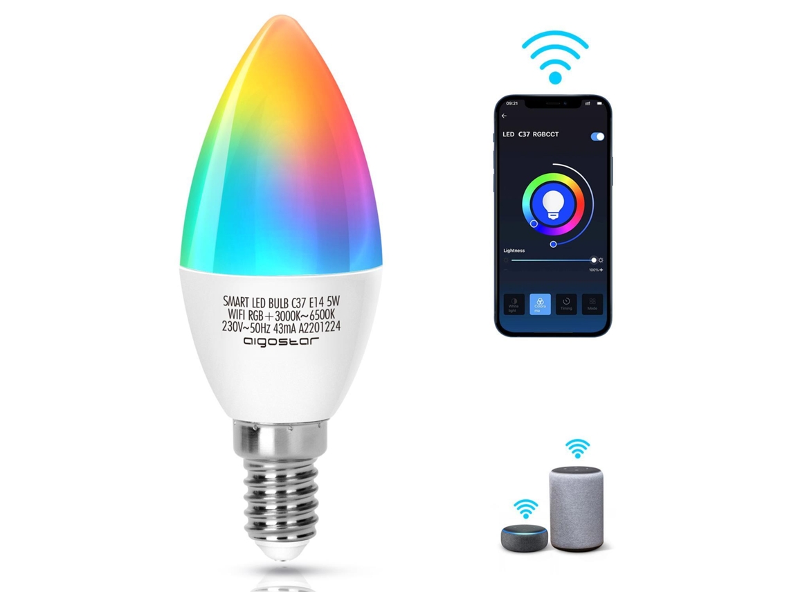 Lâmpada LED C37 E14 5W WIFI RGB+CCT | Worten.pt
