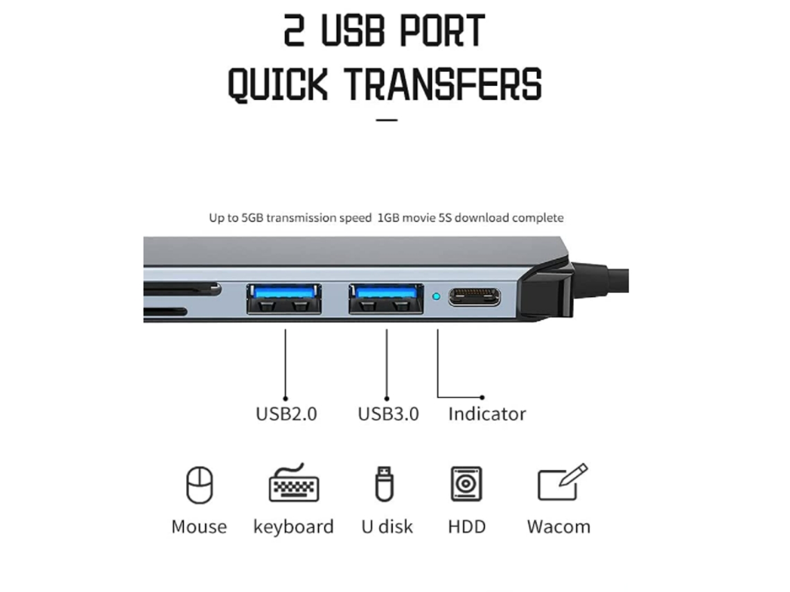 Adaptador Hub Usb C Multiport Adapter 6 In 1 Type C CHRONUS HDMI0214-Y1 ...
