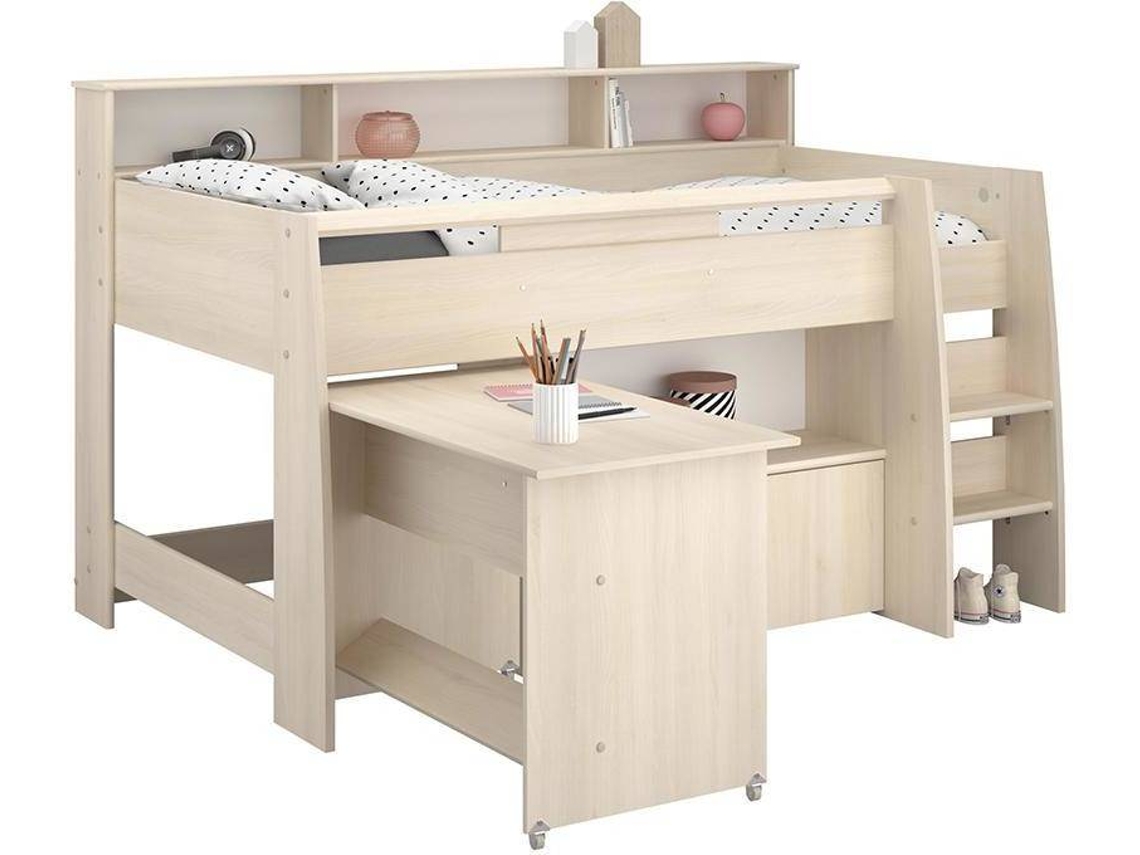 Cama Combinada com Secretária e Arrumação Apoline VENTE-UNIQUE (Natural ...