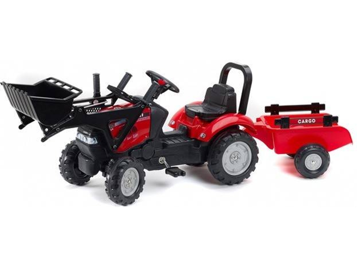 FALK Trator com pedais Case com carregador frontal e atrelado vermelho ...