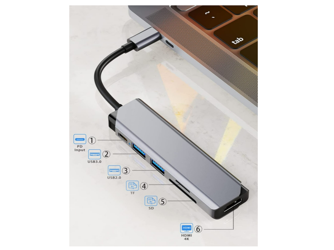 Adaptador Hub Usb C Multiport Adapter 6 In 1 Type C CHRONUS HDMI0214-Y1 ...