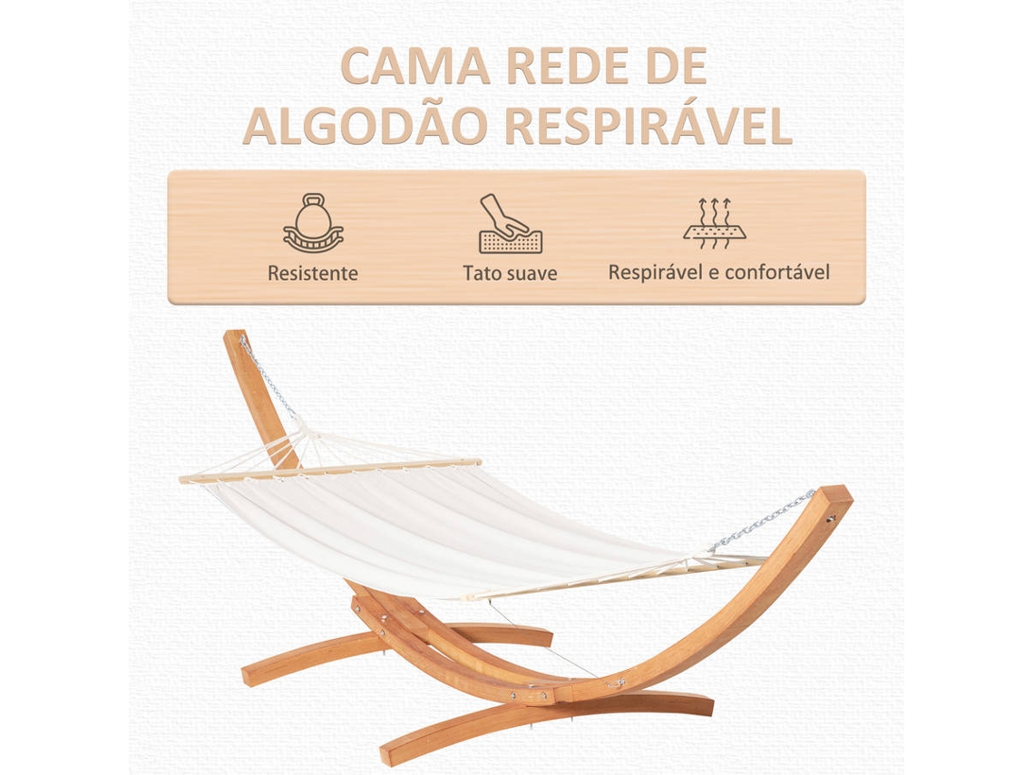 Camas de Rede OUTSUNNY 84b-789nd (Madeira - Branco - 392 x 120 x 102cm) | Worten.pt