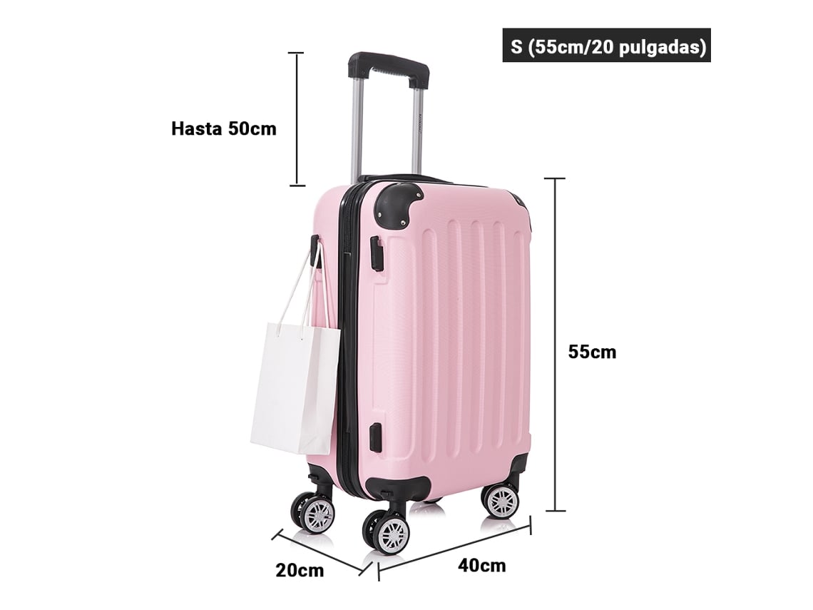Mala de Cabine RAYKONG Rígida 4 Rodas Rosa (55x39x21 cm - 44 L) | Worten.pt