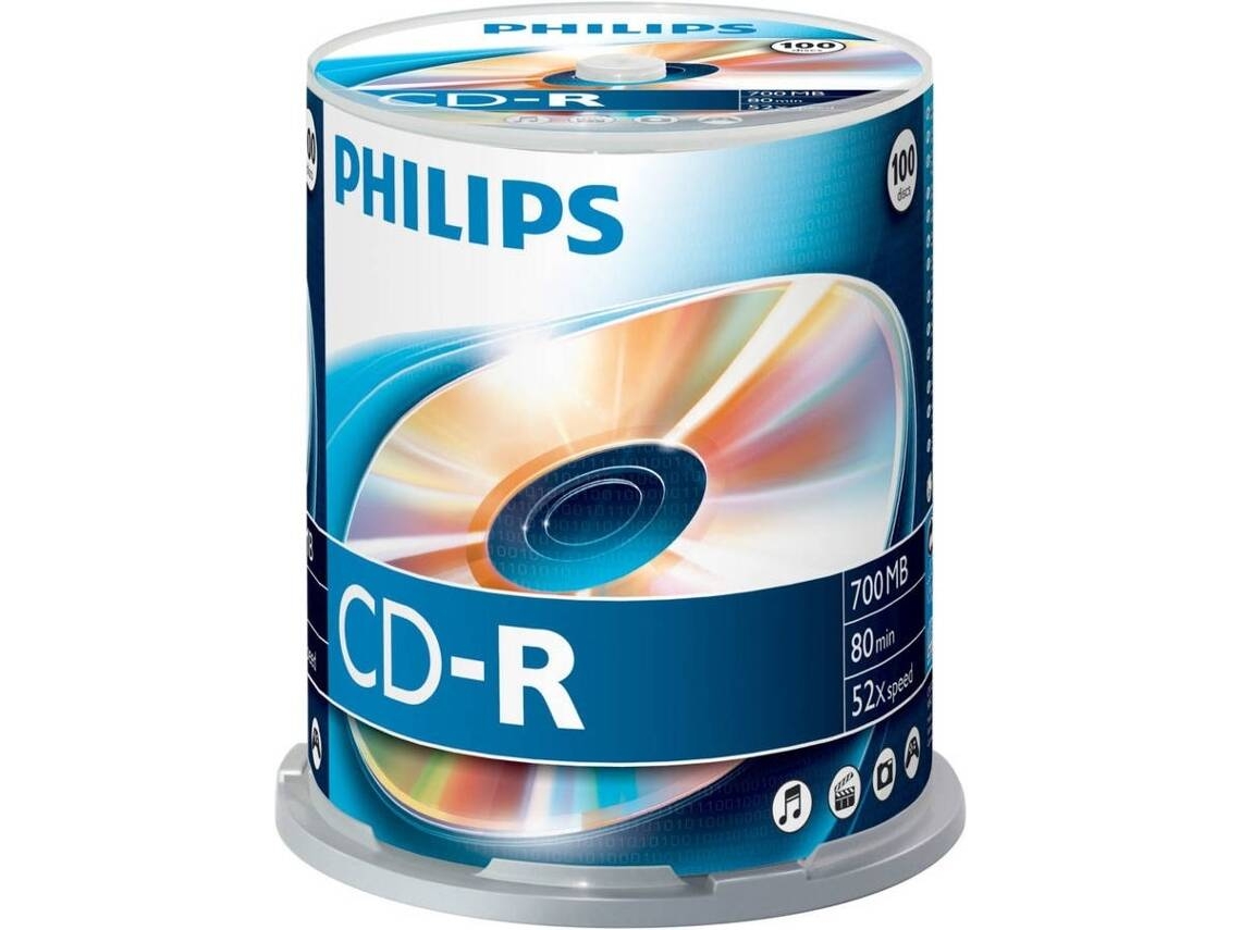 CD-R PHILIPS 80Min 700MB 52x Cakebox (100 unidades) | Worten.pt