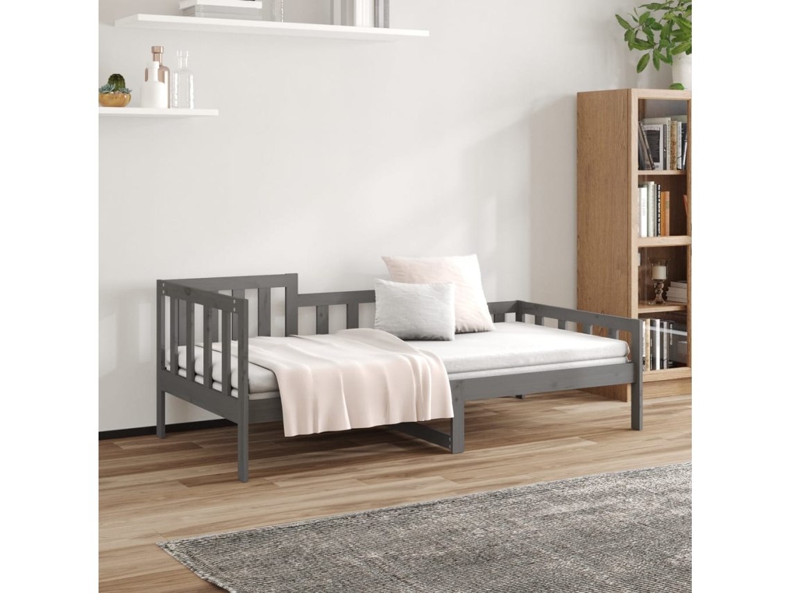 vidaXL Sofá-cama 80x200 cm madeira de pinho maciça cinzento | Worten.pt