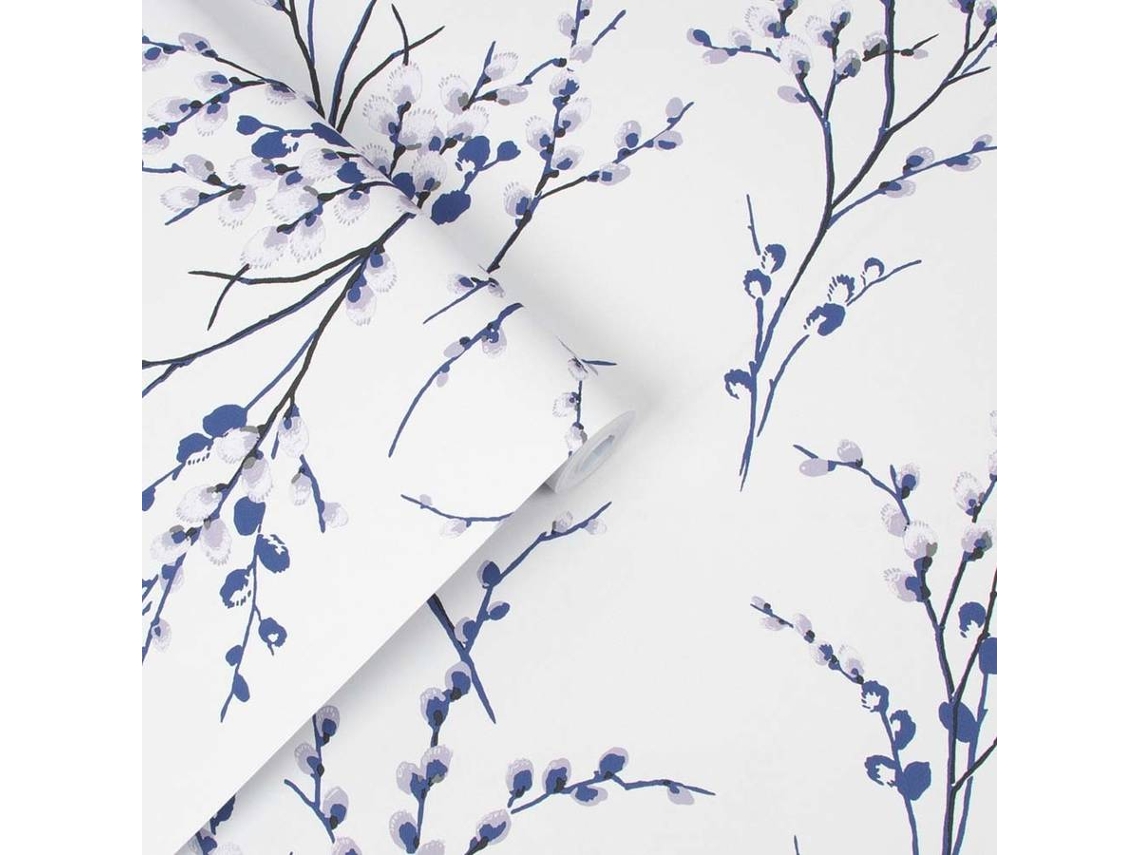 Papel de Parede LAURA ASHLEY de Salgueiro Bichano Branco / Azul Meia ... Papel de Parede LAURA ASHLEY de Salgueiro Bichano Branco / Azul Meia ...