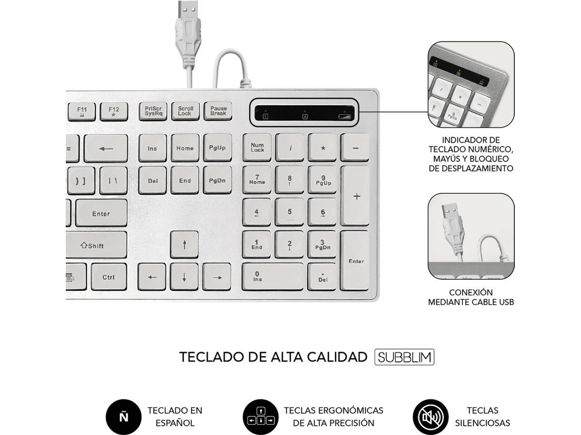 Teclado + Rato SUBBLIM SUBKBC-CEKE60 Prateado (Wireless - Layout ...