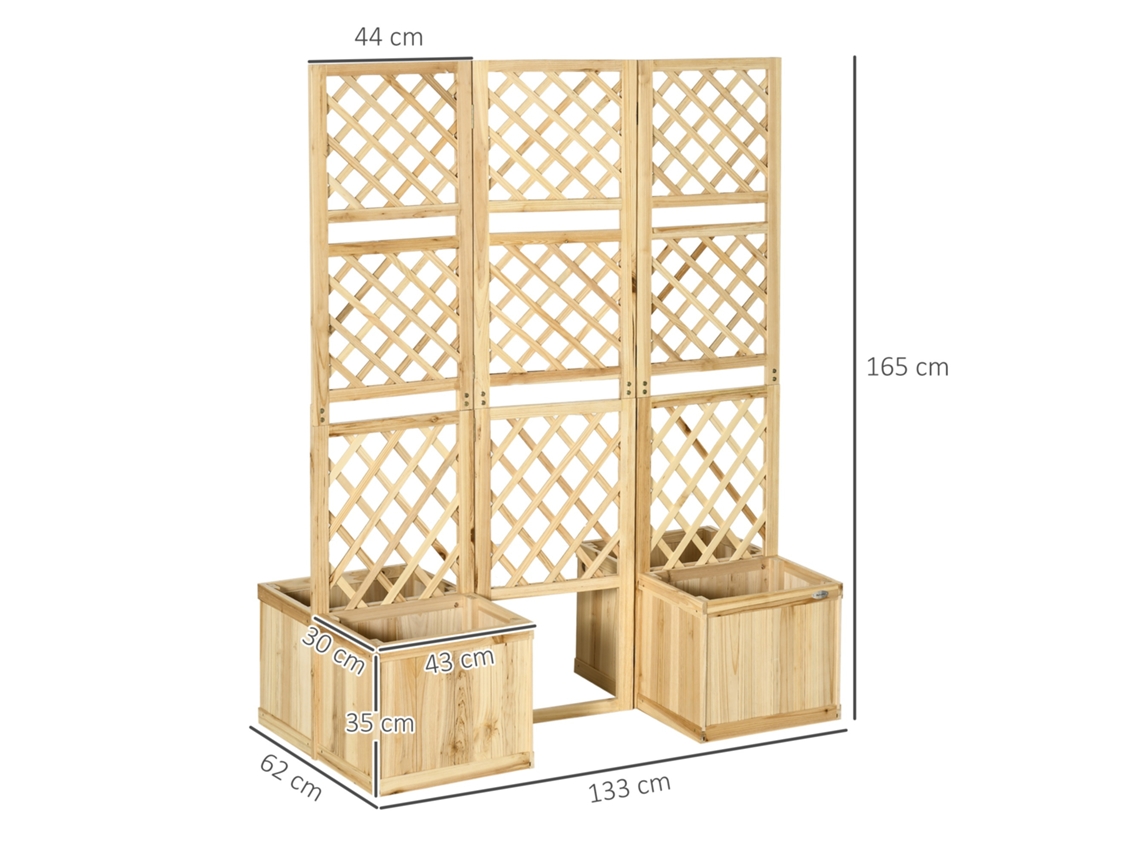 Biombo Exterior OUTSUNNY com 3 Painéis de Madeira e 4 Floreiras com ...