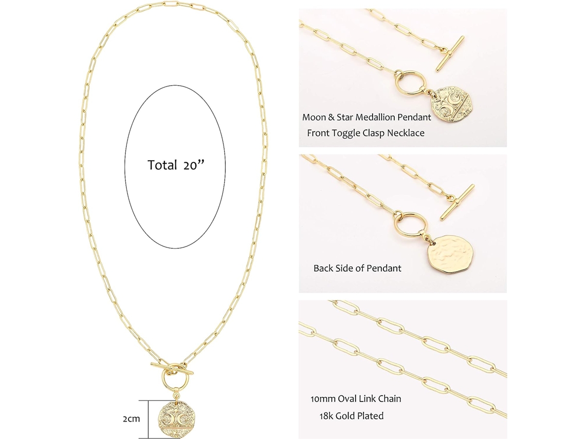 Colares De Ouro Para Mulheres Colar Banhado A Ouro Medalhão Vintage Com Moedas De Sol E Lua ...