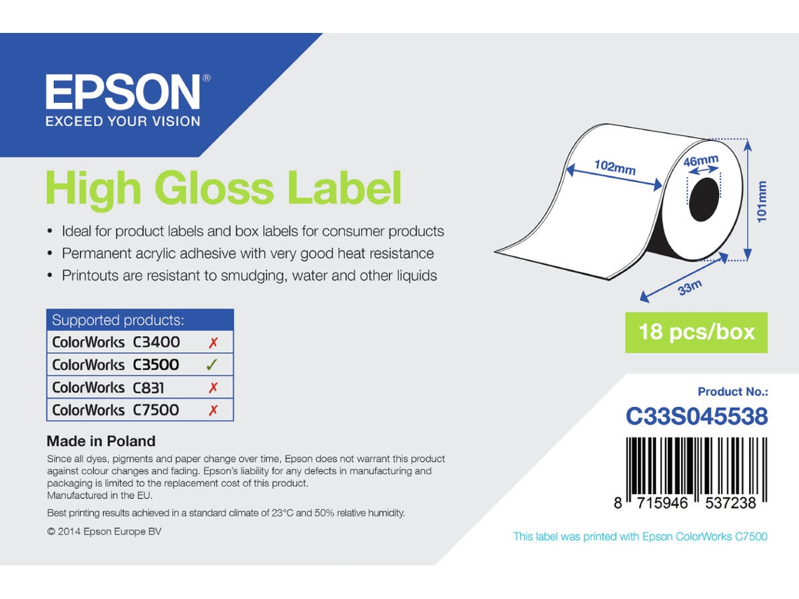 Etiqueta para impressão EPSON High Gloss Label | Worten.pt