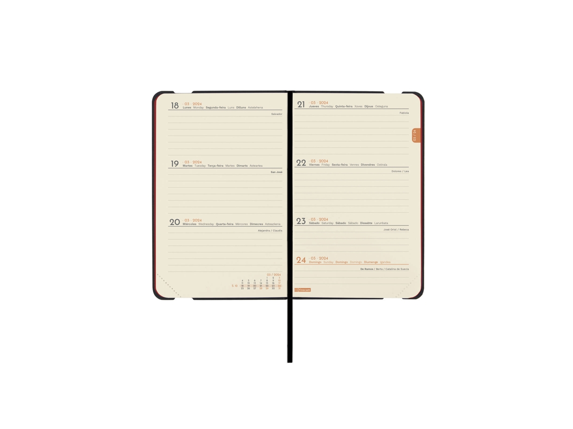 Agenda Semanal A7 2024 FINOCAM Lisa com Elástico Vermelho 883303024 F2 ...