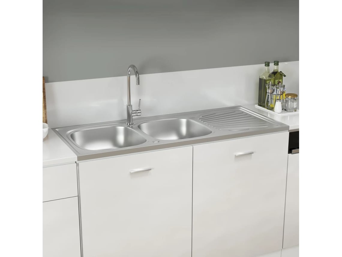 Lava-Loiça VIDAXL + Cuba Dupla 1200x600x155 mm Inox Prateado | Worten.pt