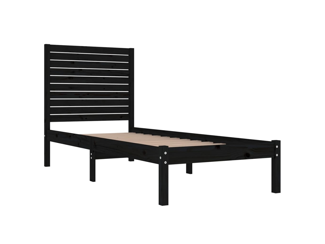 Cama com Estrado de Solteiro Madeira Preto (90x190 cm) | Worten.pt