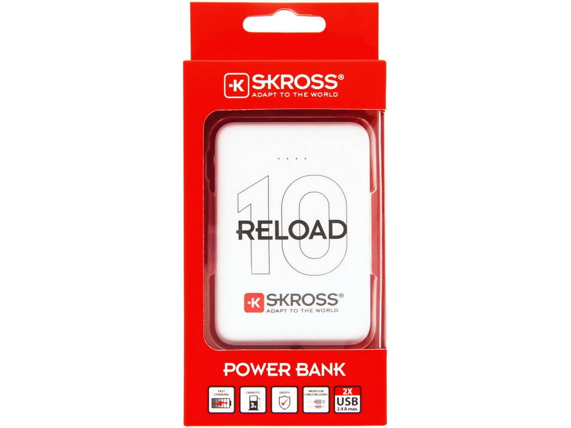 Powerbank SKROSS Reload 10 (10000 mAh - 2 USB - MicroUSB - Branco ...
